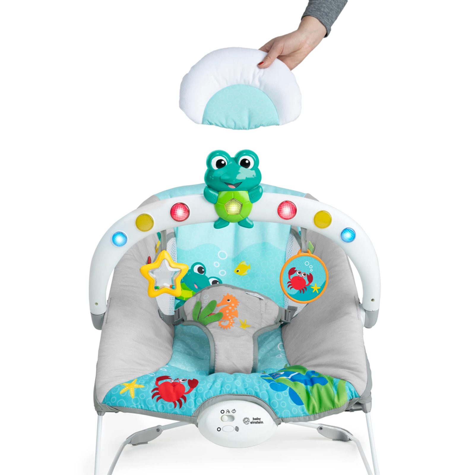 BABY EINSTEIN Lehátko hudební vibrační se světly Kick to It Neptune do ...