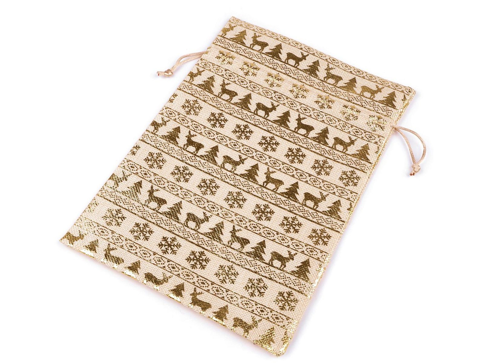 Vánoční dárkový pytlík metalický potisk 20x30 cm imitace juty | Dárkové ...
