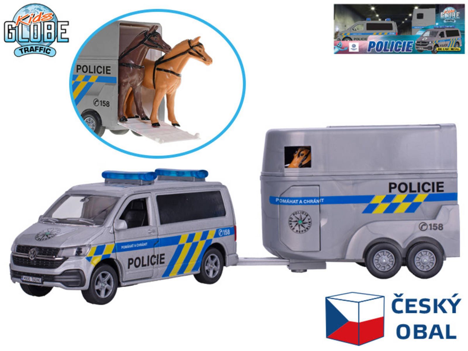 Auto VW policejní dodávka zpětný chod set se 2 koni a přívěsem česká ...