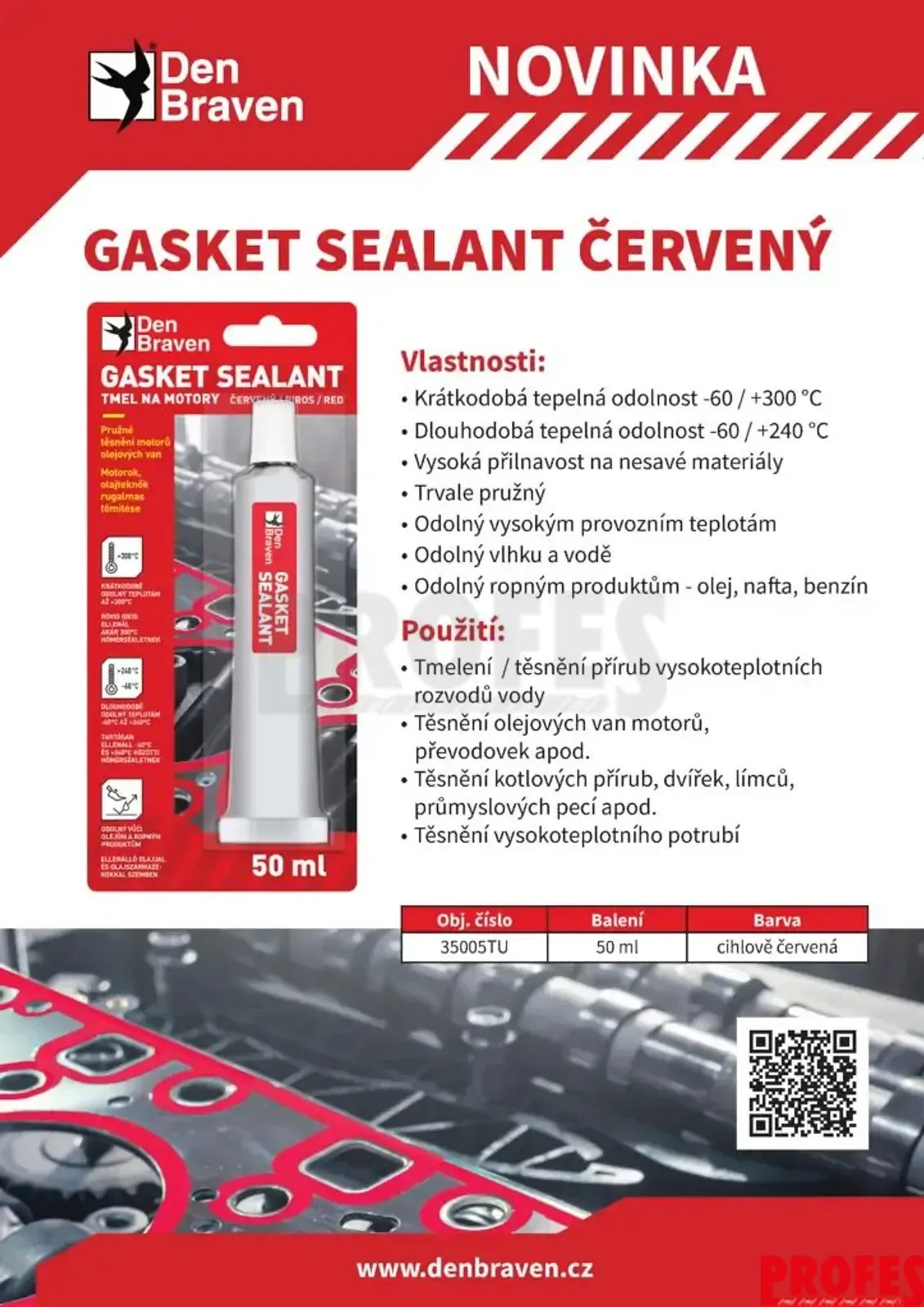 Gasket sealant červený 50 ml, tuba v blistru - Den Braven - Stavební ...