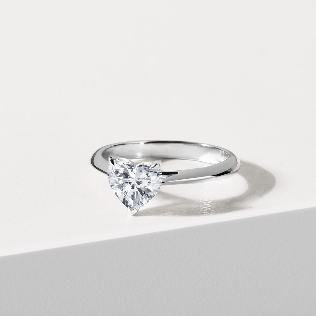 1ct Lab Grown Heart Diamond Ring in White Gold | KLENOTA