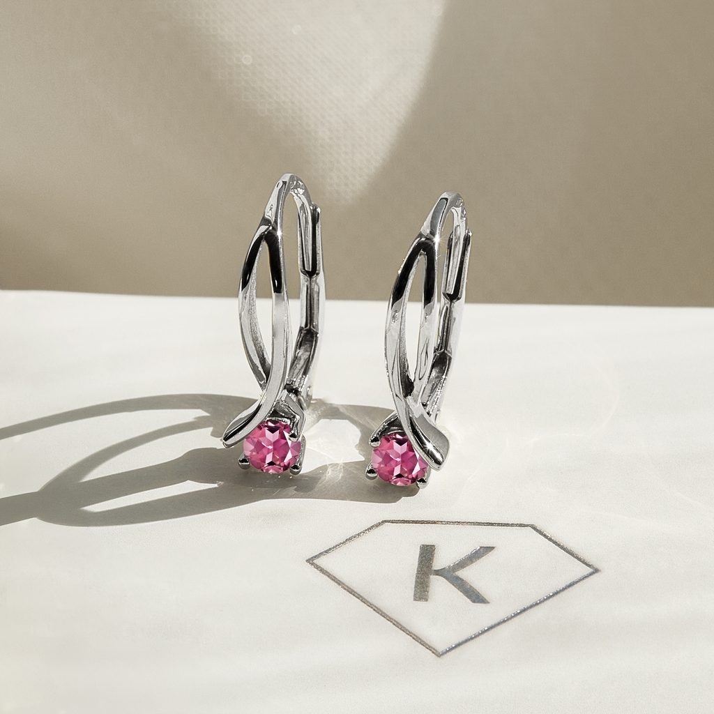 Pink Tourmaline Ribbon Earrings in White Gold KLENOTA
