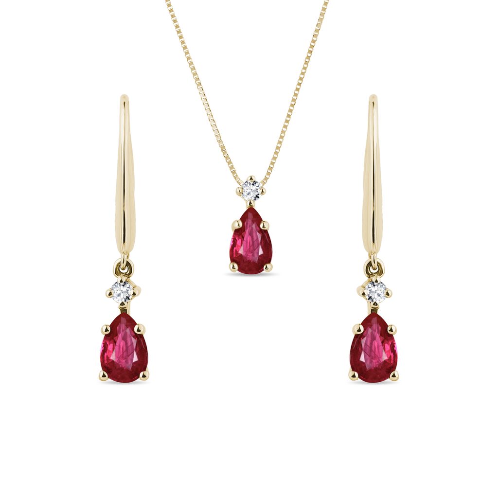 Gold ruby necklace and earring set store