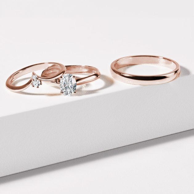 Chevron Wedding Ring Set with Diamonds and Shiny Finish in Rose Gold ...