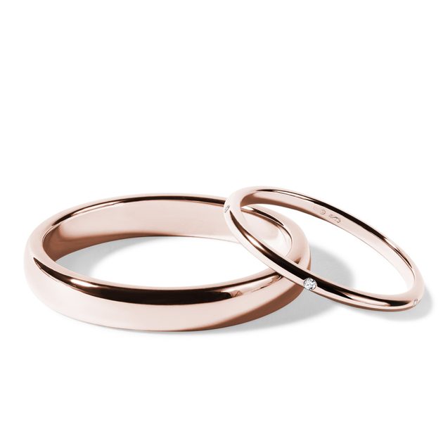 His and Hers Rose Gold Wedding Ring Set with a Diamond | KLENOTA