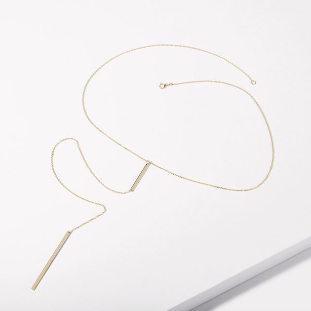 Gold Chain Necklace with Vertical Hanging Bars | KLENOTA