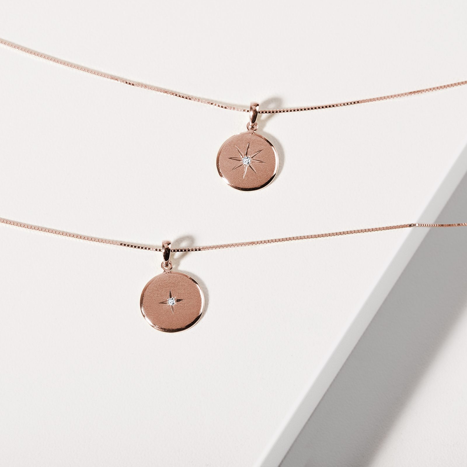 Small Hand Engraved Rose Gold Medallion with a Diamond | KLENOTA