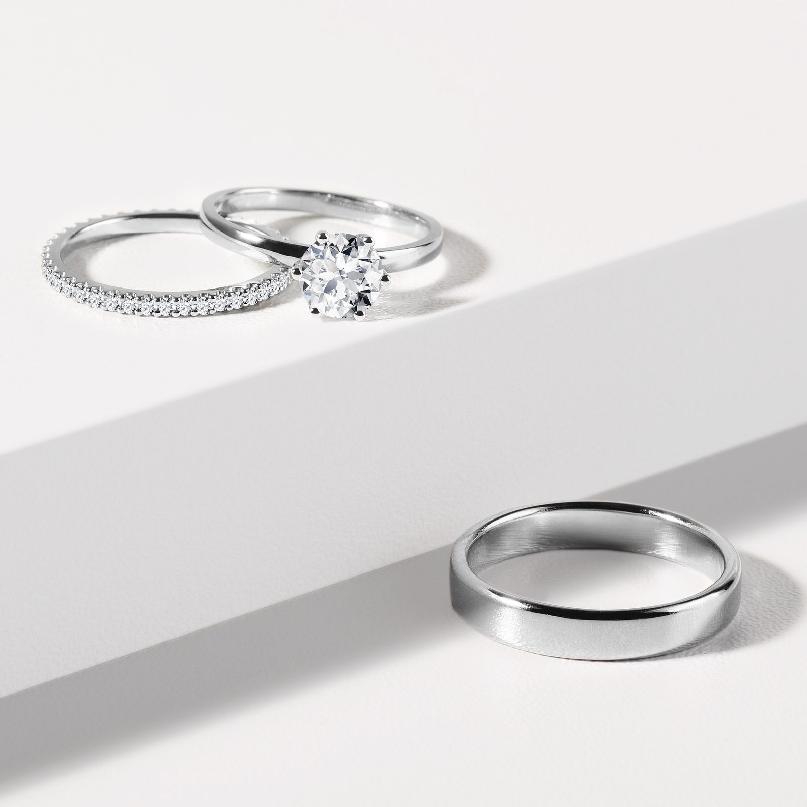 His and Hers Eternity and Shiny Finish White Gold Wedding Ring Set ...