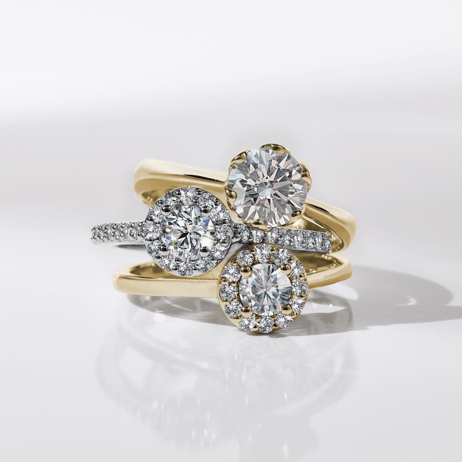 14K Yellow Gold Flower Ring with 1 Ct Diamond | KLENOTA