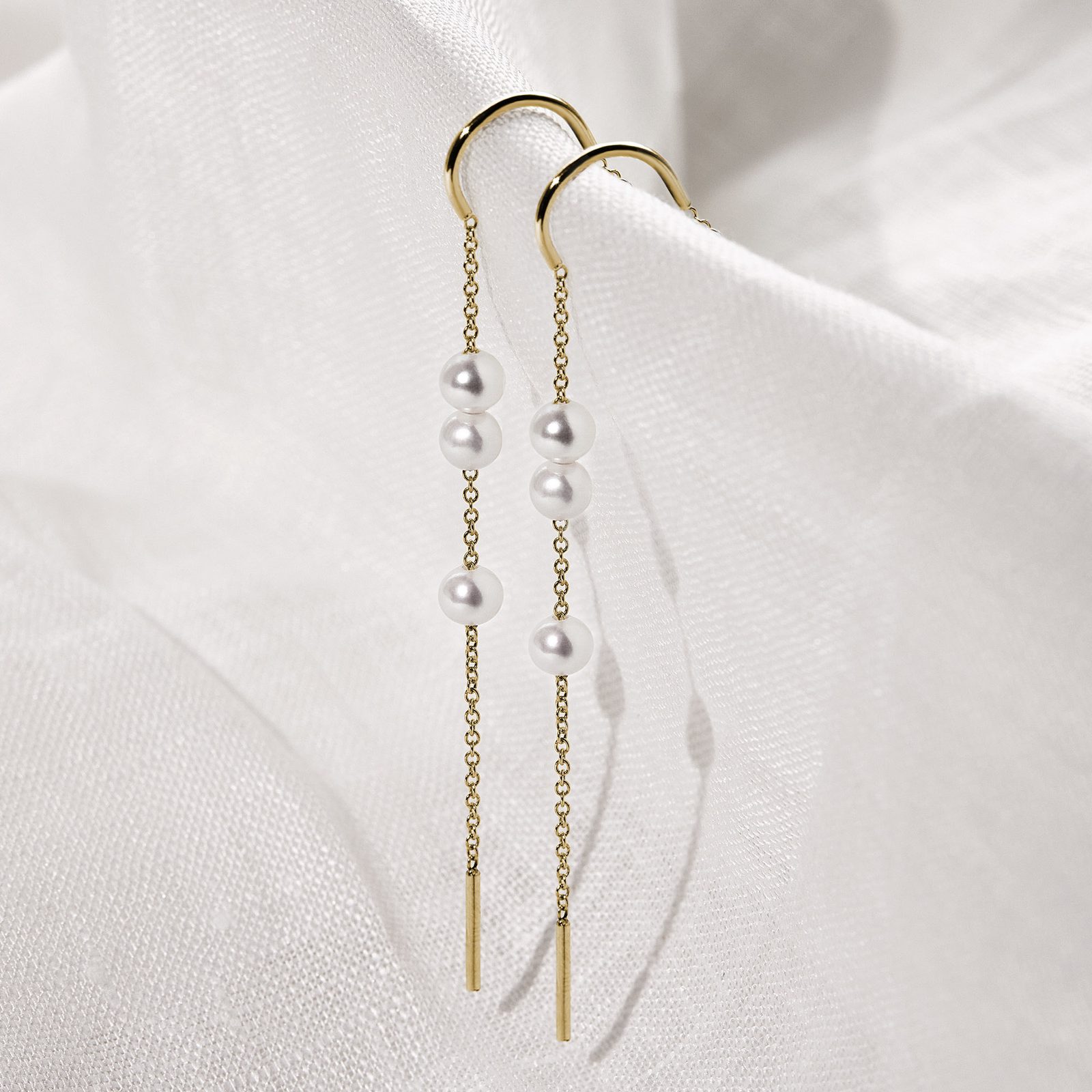 Pearl Bar Threader Gold Earrings | KLENOTA