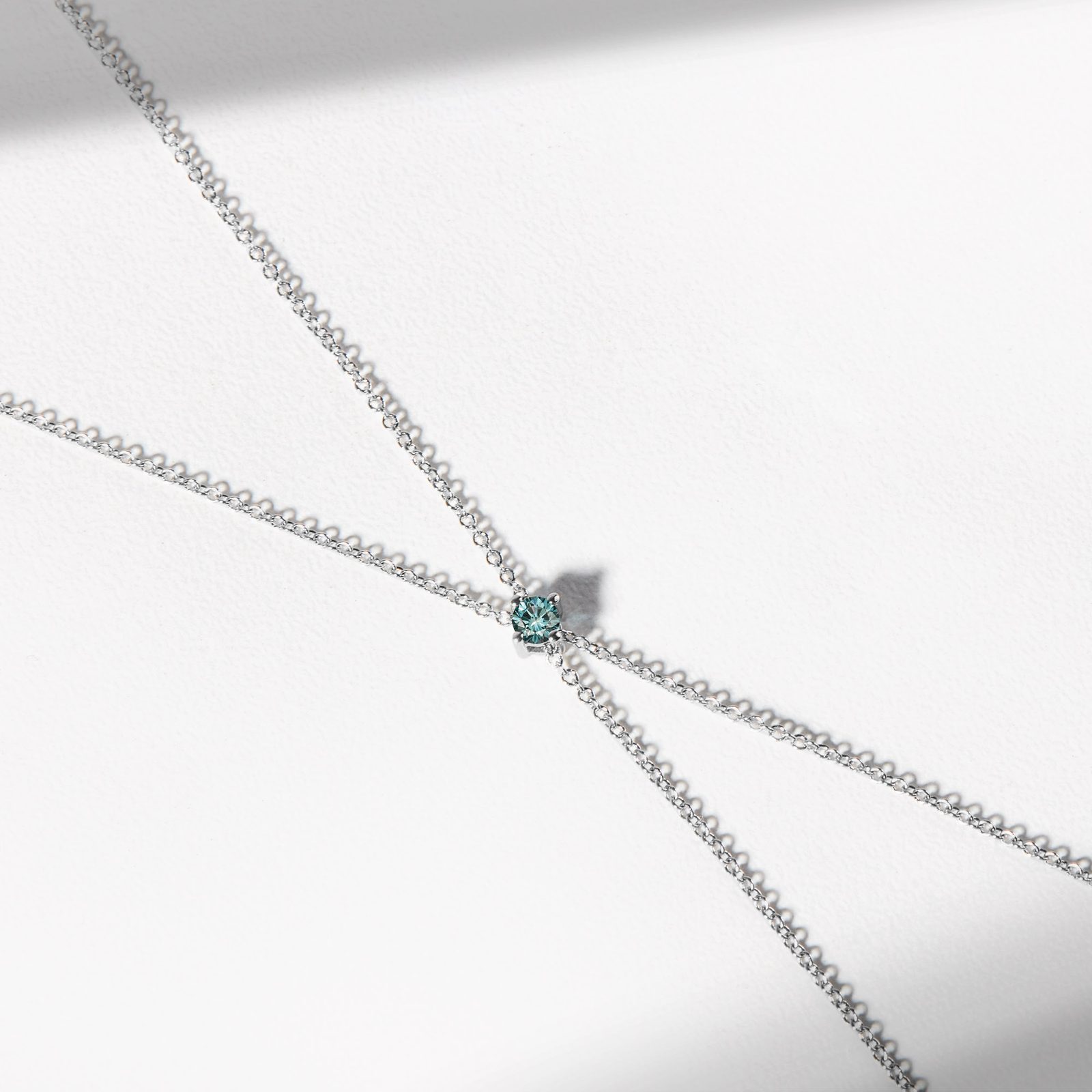 Blue Diamond Double Chain Bracelet in White Gold | KLENOTA