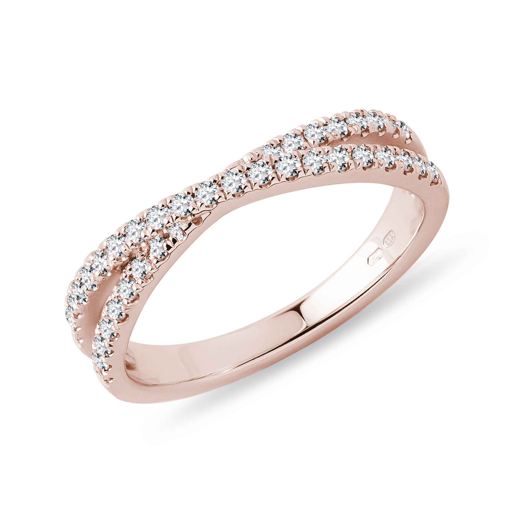 Rose Gold Diamond Crossover Wedding Ring | KLENOTA