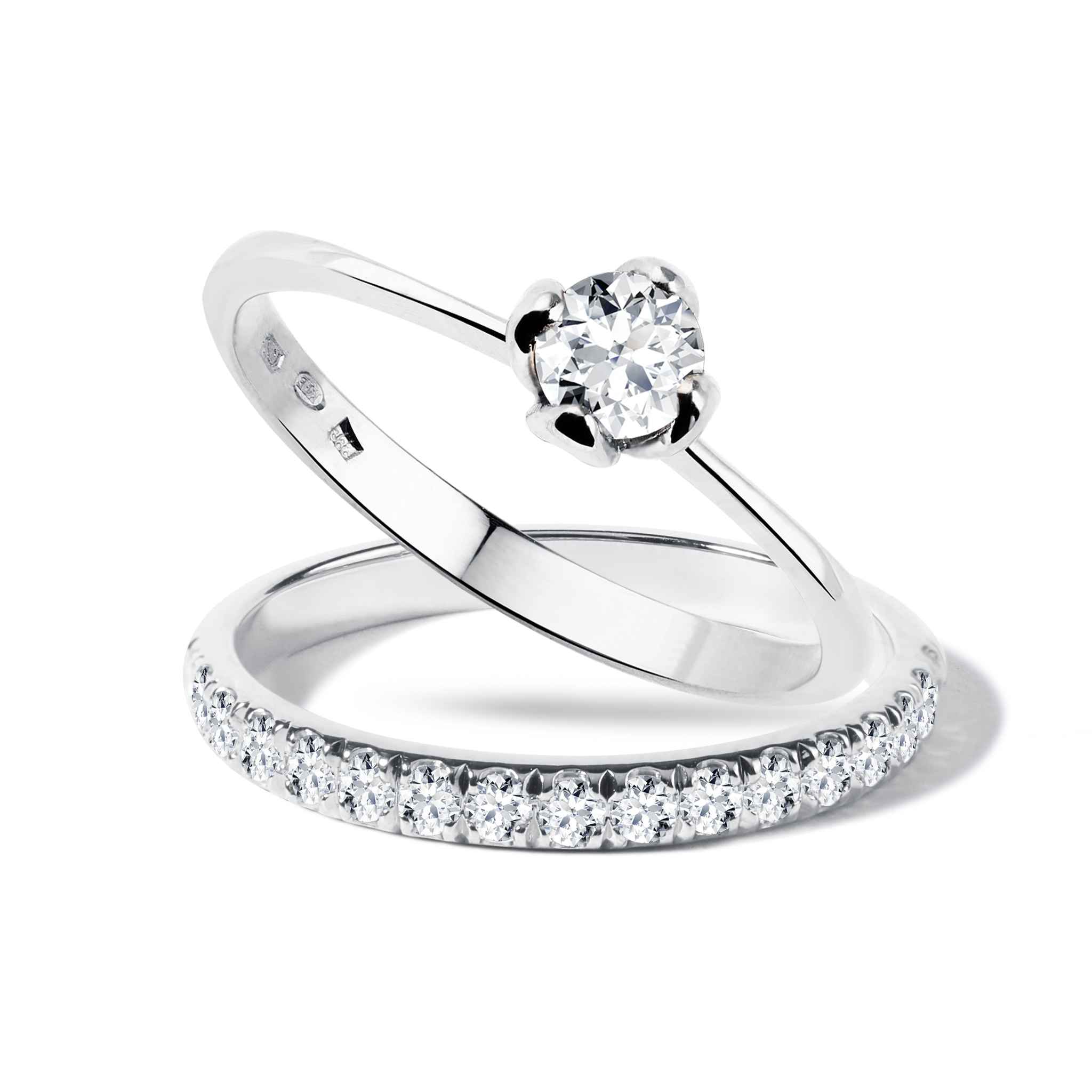 Diamond Engagement and Wedding Ring Set in White Gold | KLENOTA