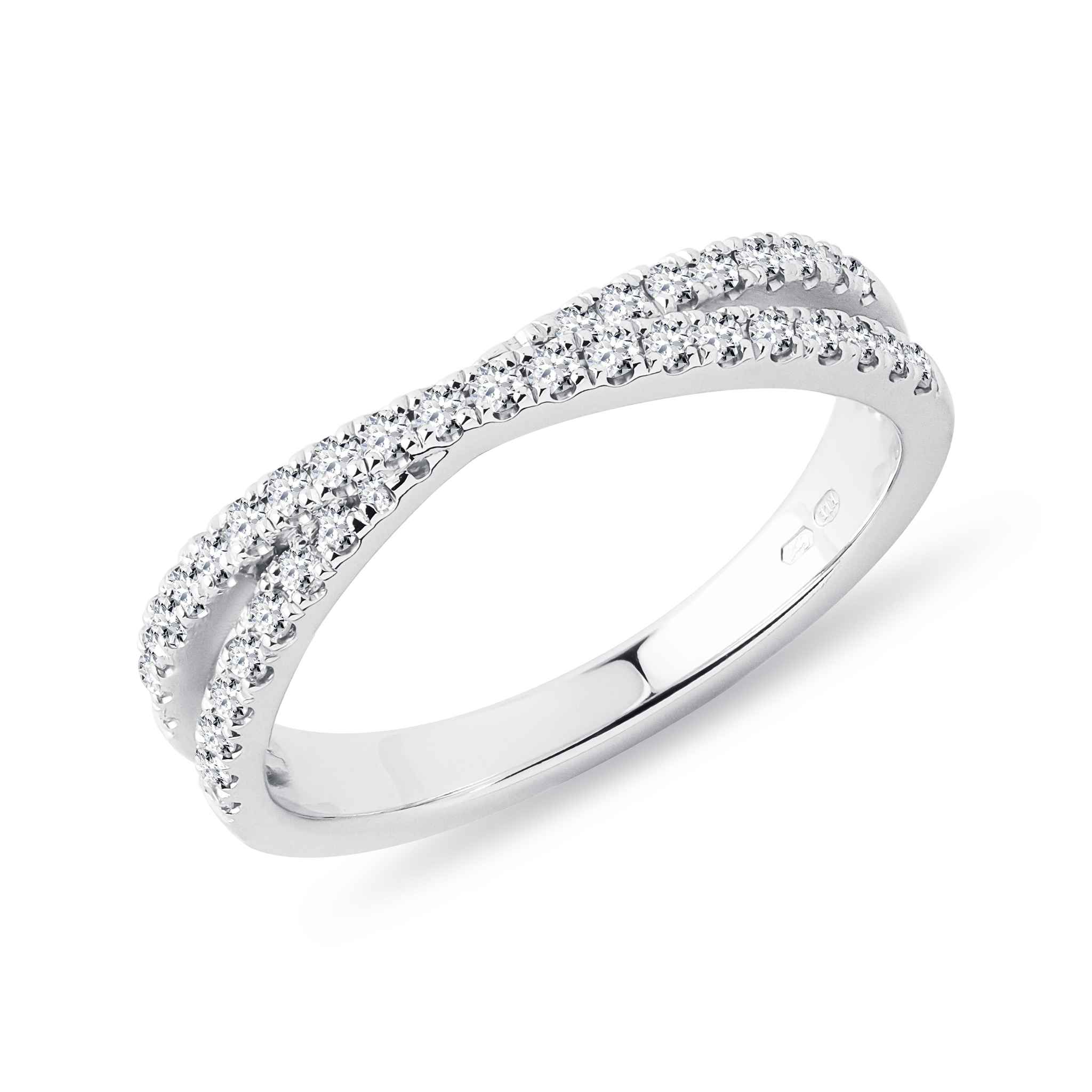 White Gold Diamond Crossover Wedding Ring | KLENOTA