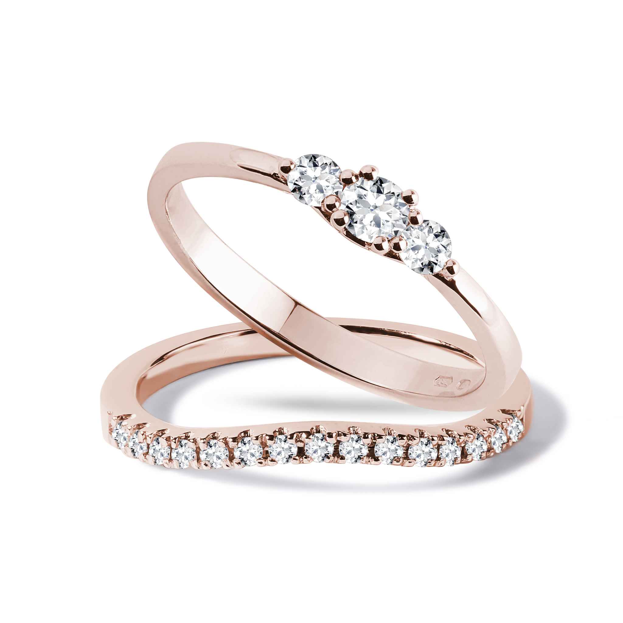Rose Gold Engagement and Wedding Ring Set | KLENOTA
