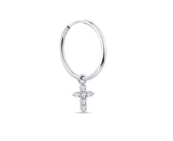 Diamond Cross Hoop Earring in White Gold | KLENOTA