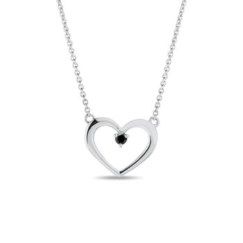 Heart-shaped Black Diamond Necklace in White Gold | KLENOTA