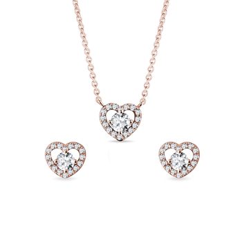 Rose Gold and Diamond Heart Jewelry Set | KLENOTA