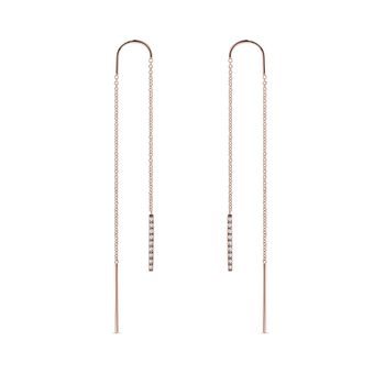 Boucles d'oreilles chaînette en or rose avec barrette de diamantss ...