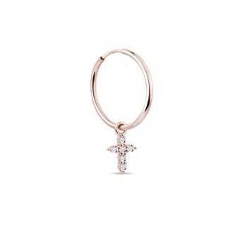 Diamond Cross Hoop Earring in Rose Gold | KLENOTA