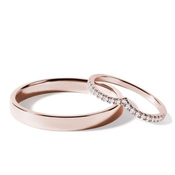 Rose Gold Wedding Ring Set with Diamond Chevron Ring | KLENOTA