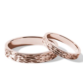 Hand Engraved Rose Gold Wedding Ring Set | KLENOTA