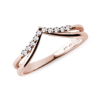 Rose Gold Double Chevron Ring with Diamonds | KLENOTA
