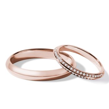 Rose Gold Half-Round Eternity Wedding Ring Set | KLENOTA