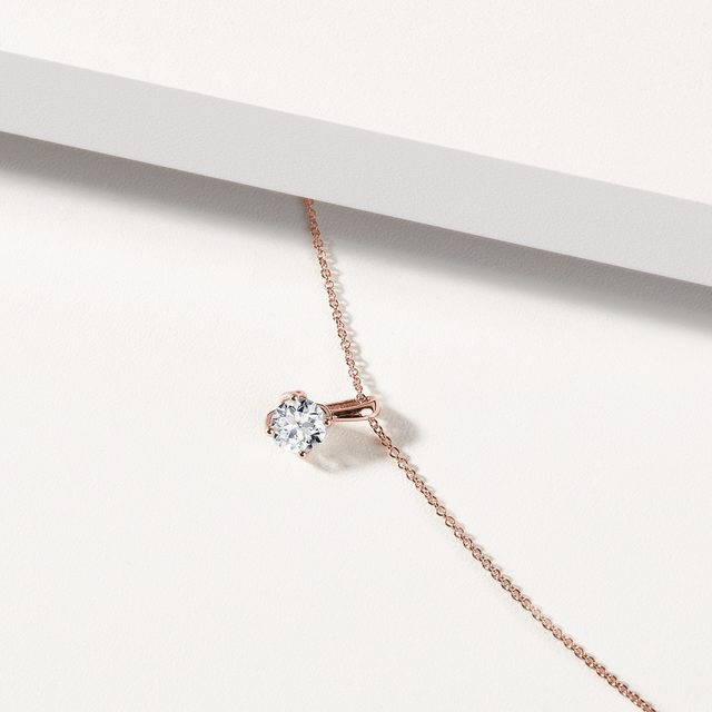 Collier en or rose avec diamant de synthèse 1 carat | KLENOTA