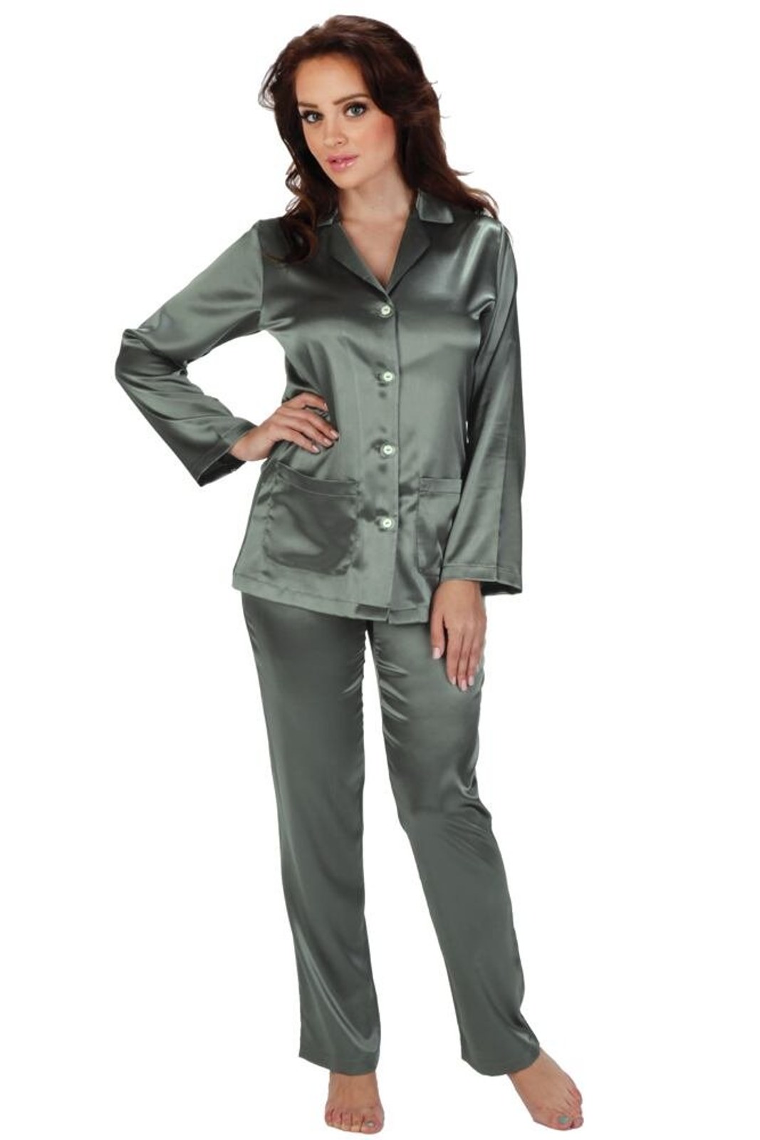 Saténové pyžamo Classic dlouhé šedé - De Lafense - saténová pyžama ...