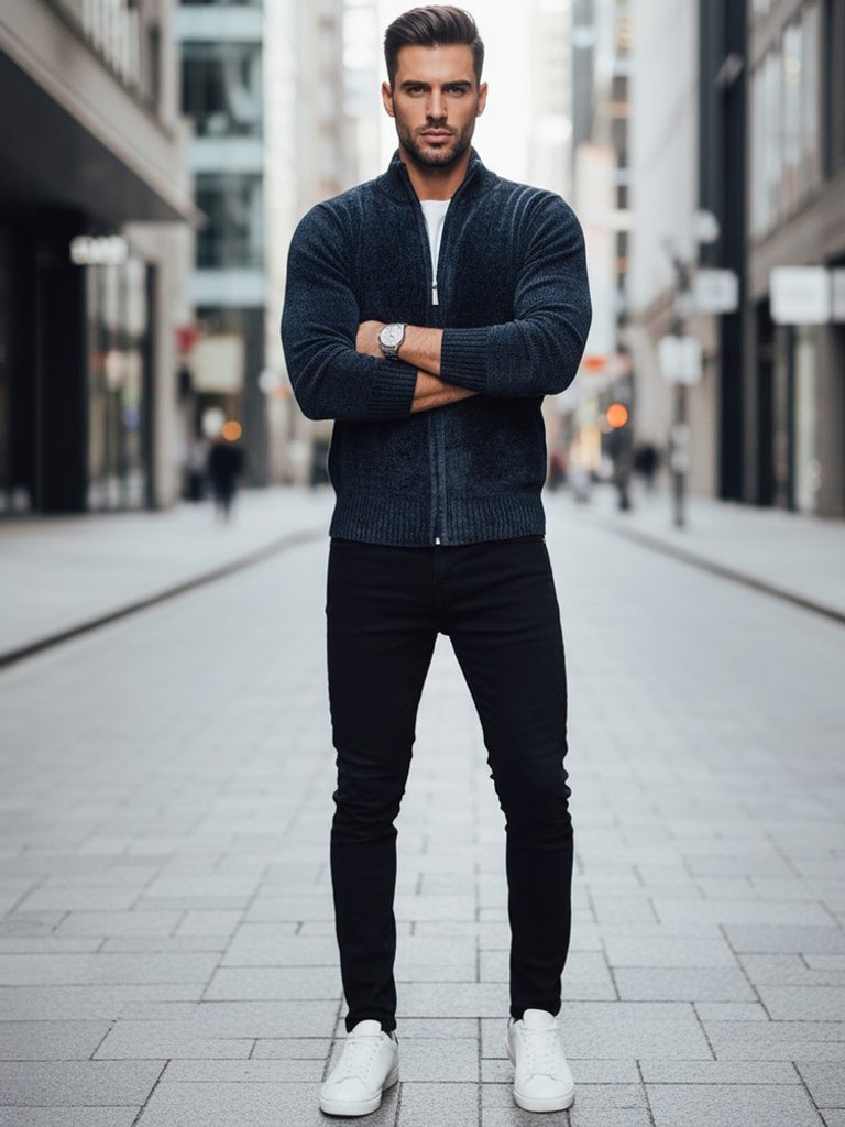 Modrý pánsky sveter na zips - Budchlap.sk