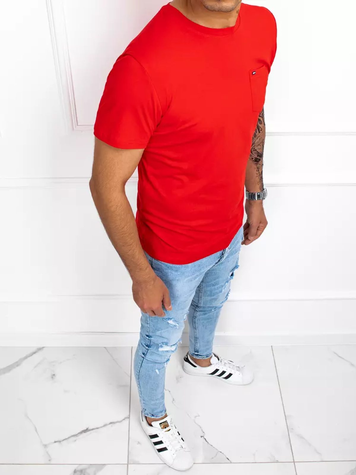 Bavlnené červené tričko s náprsným vreckom - Budchlap.sk