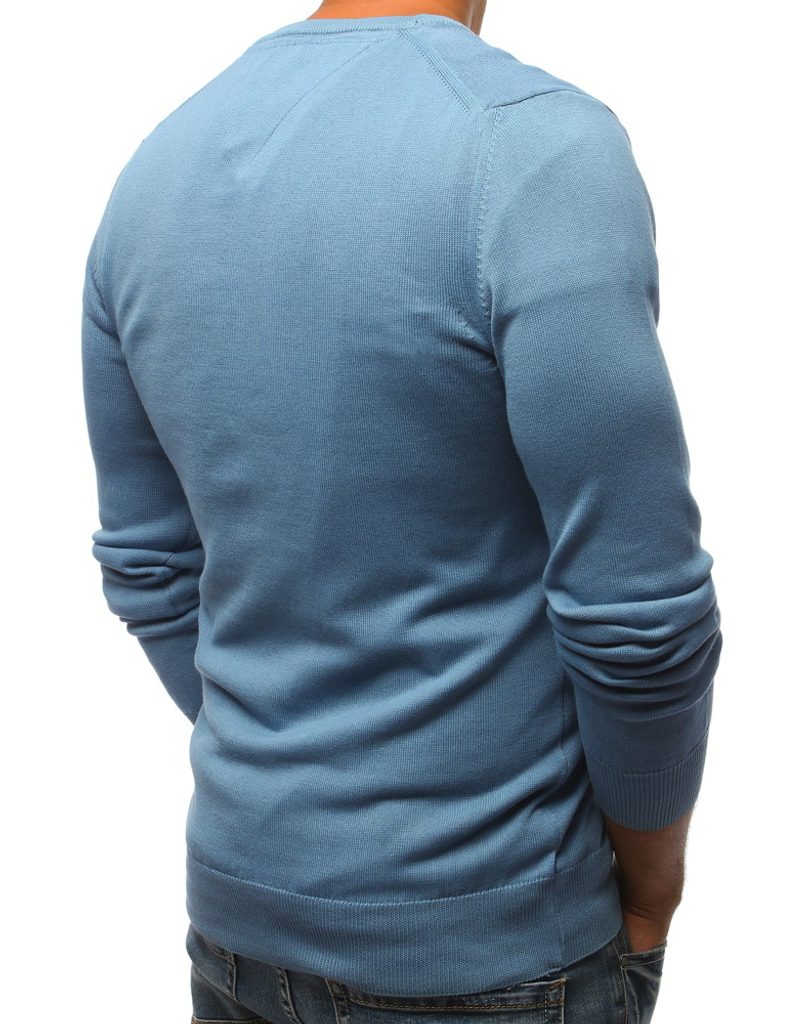 Jednoduchý pánsky blankytně modrý svetr - Budchlap.cz
