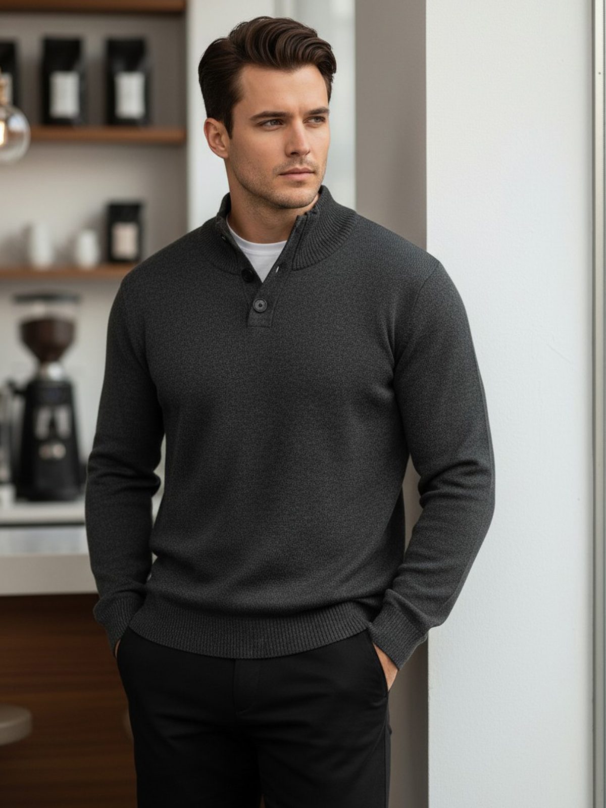 Stylový pánský svetr s knoflíky - Budchlap.cz