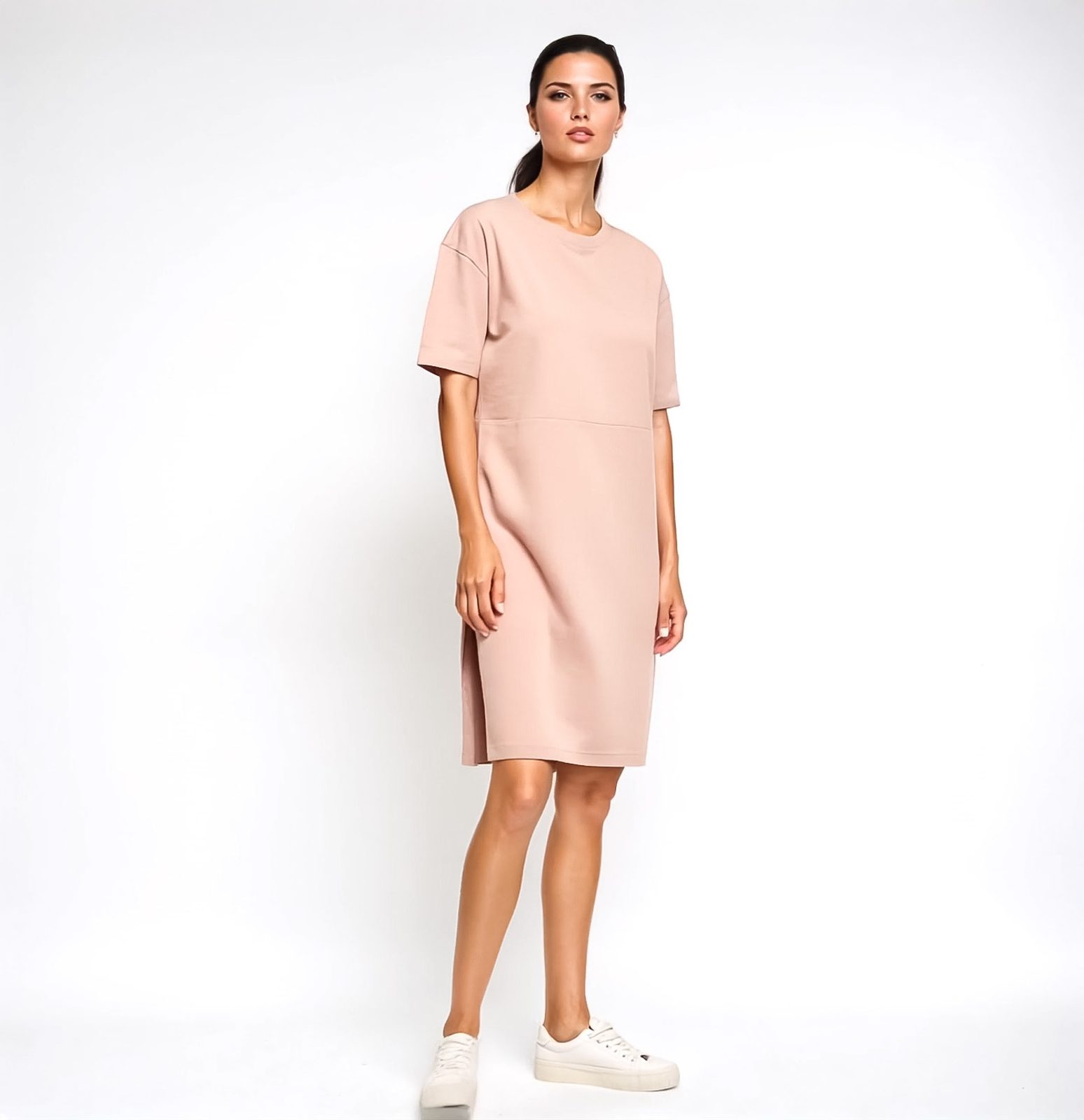 Rochie tip tricou oversized cu crăpătură - Bontis.ro