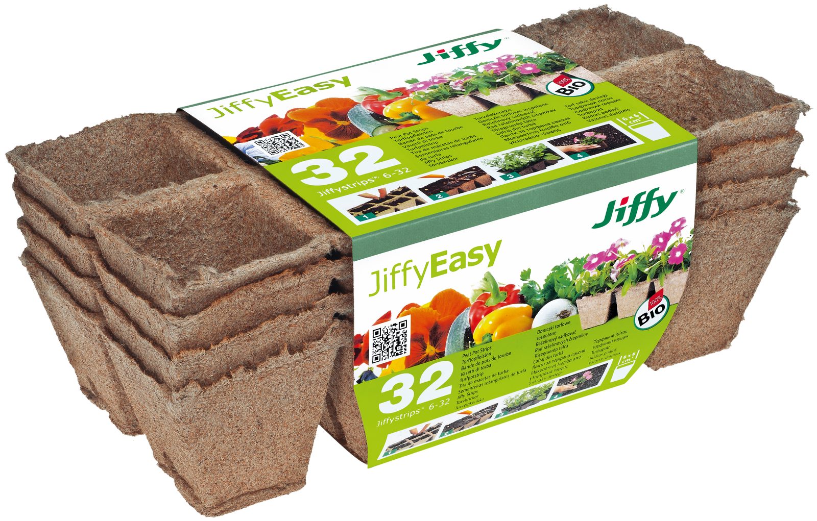 Peat Container Jiffystrips® 6-32, 5x6 cm - Tray of 8 pcs, 4 Trays per ...