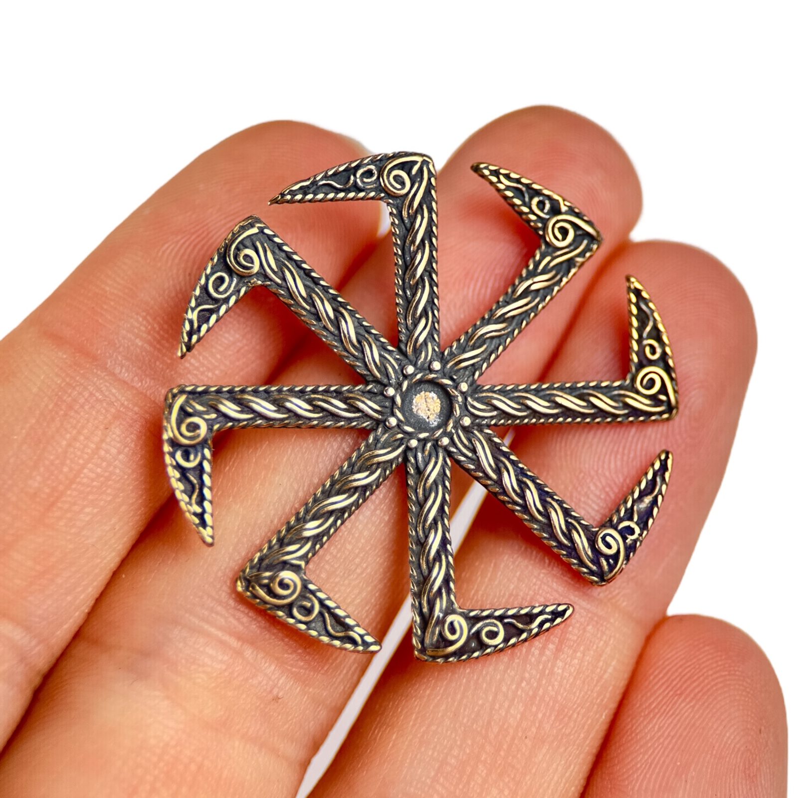 KOLOVRAT, slovanský symbol Slunce, přívěšek, bronz - Drakkaria