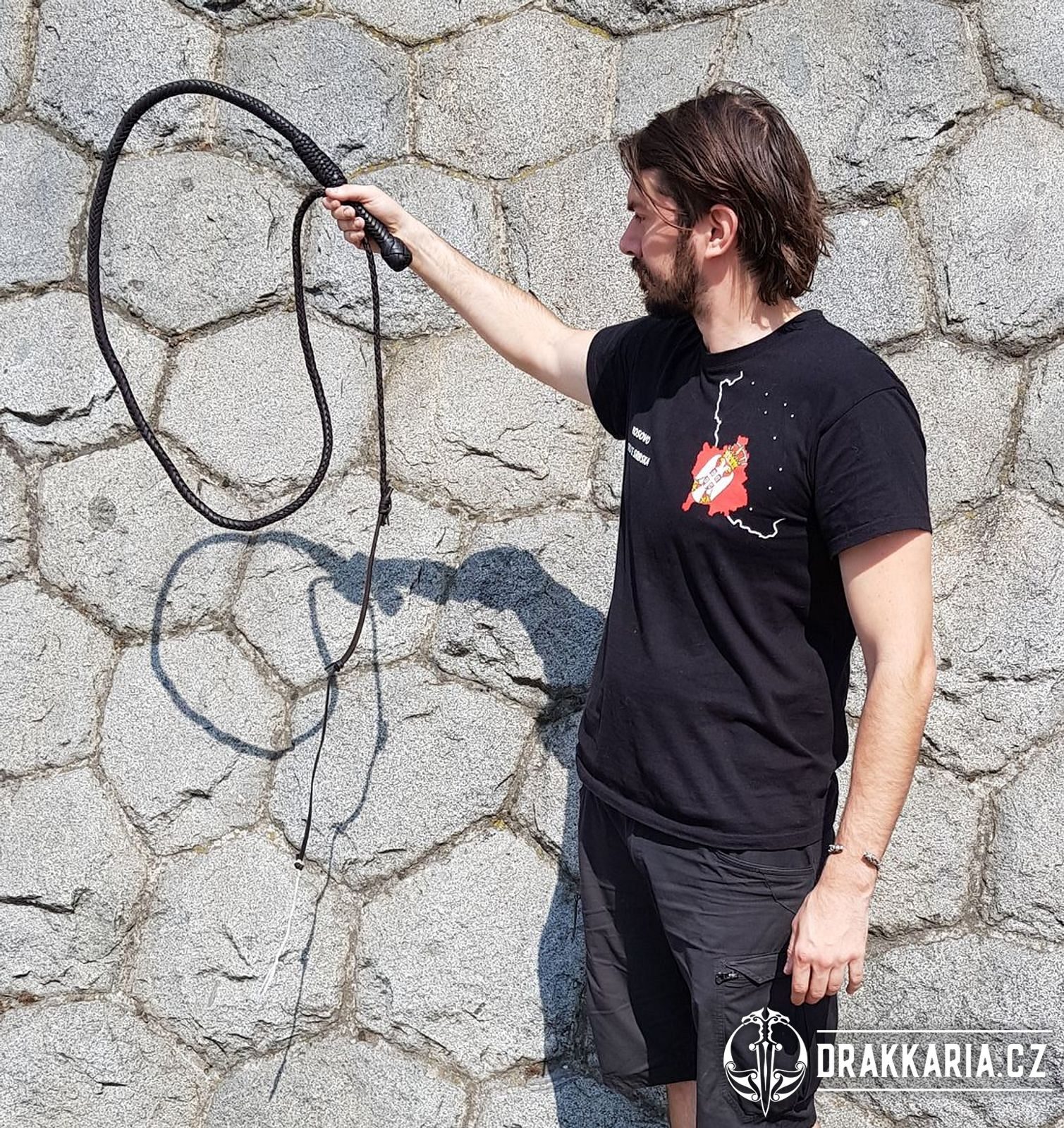 HONÁCKÝ BIČ, kožený, černý - Drakkaria