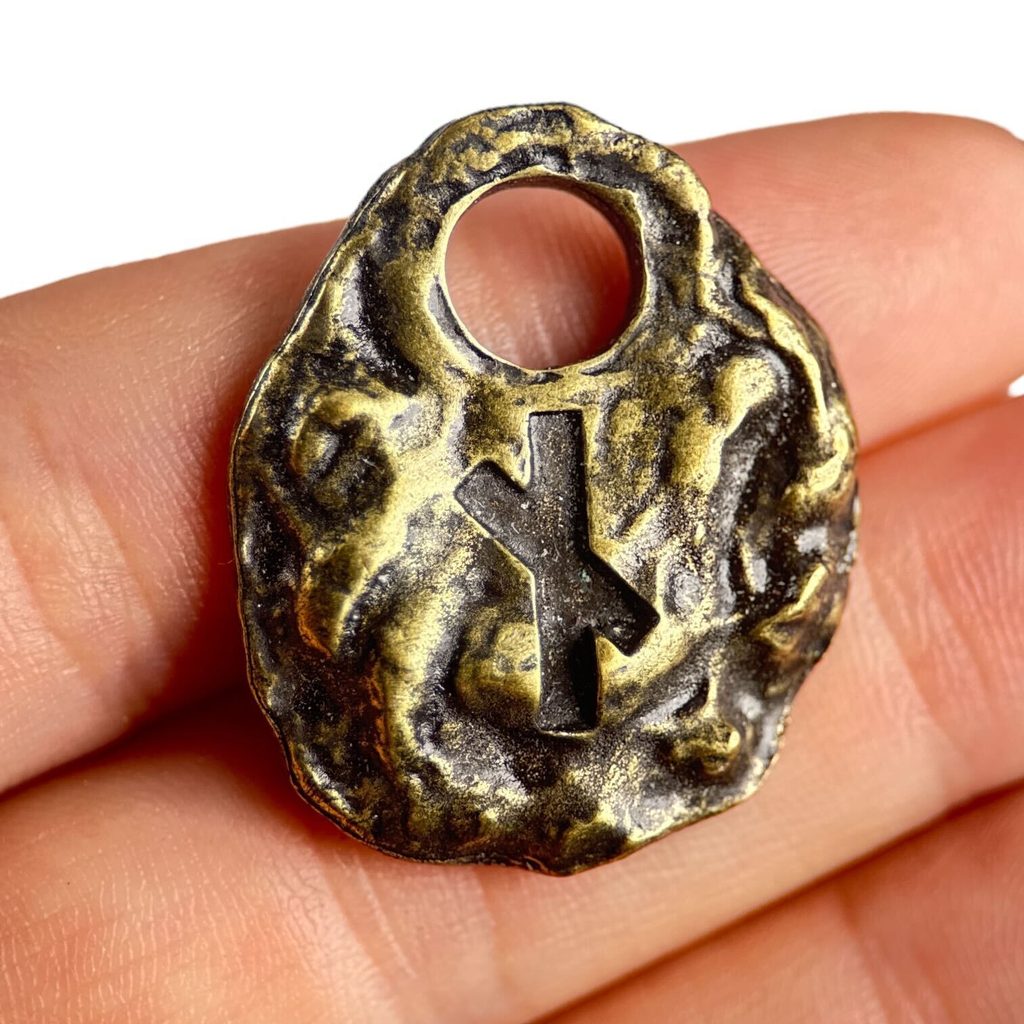 NAUTHIZ, rune, amulet, old brass Wulflund