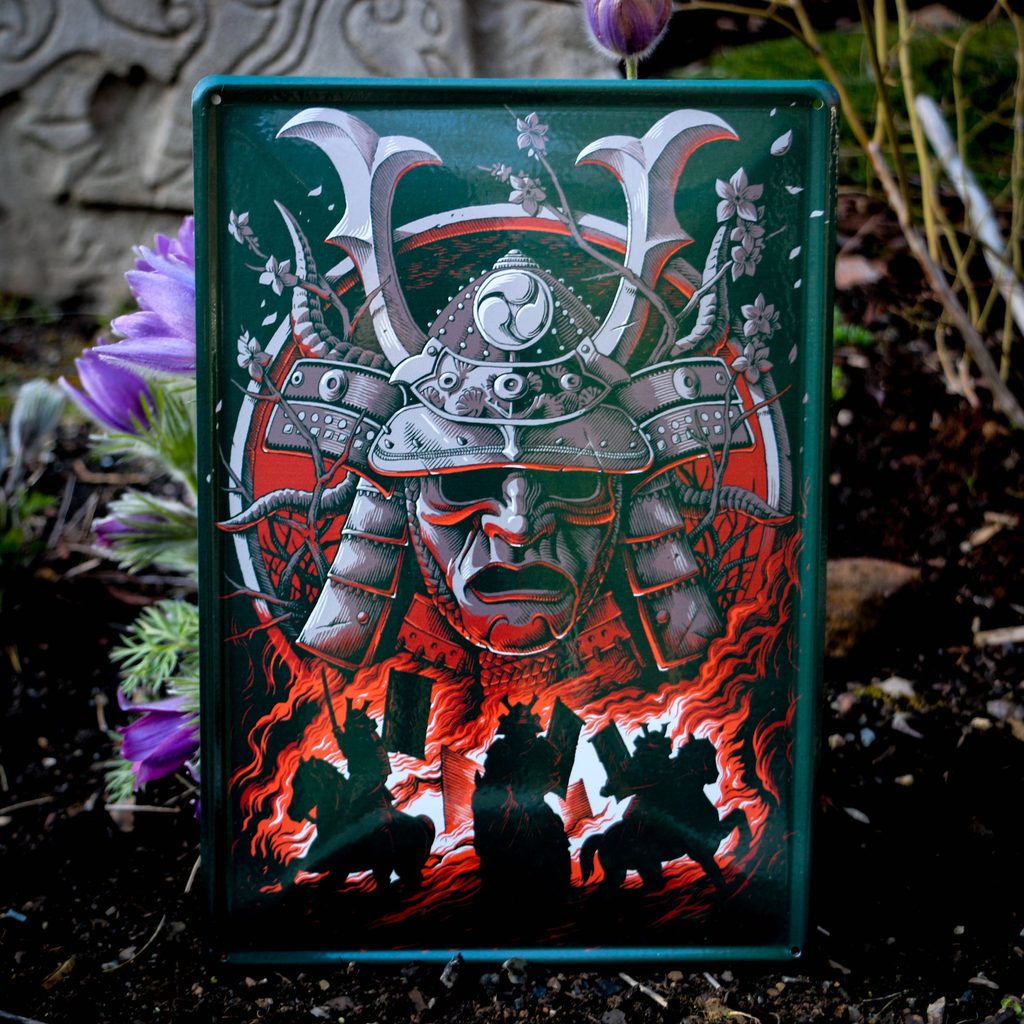 SAMURAI enamel Sign antler furniture, lamps wall plaques, clock, Home ...