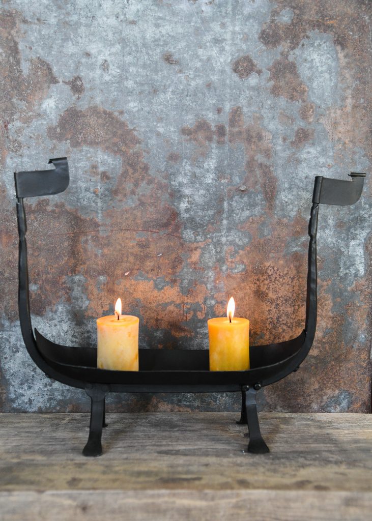 Drakkar, Viking ship, ritual wrought iron candlestick 30cm Wulflund