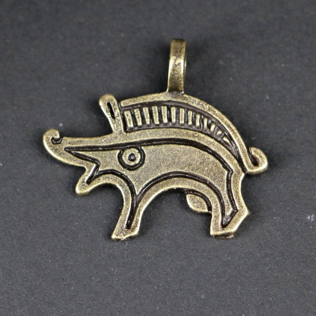 GERMANIC BOAR, pendant, zinc, antique brass Wulflund