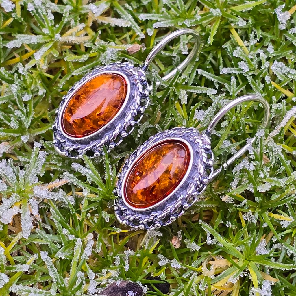 MEDIEVALEUM, silver earrings, amber, Ag 925 Wulflund