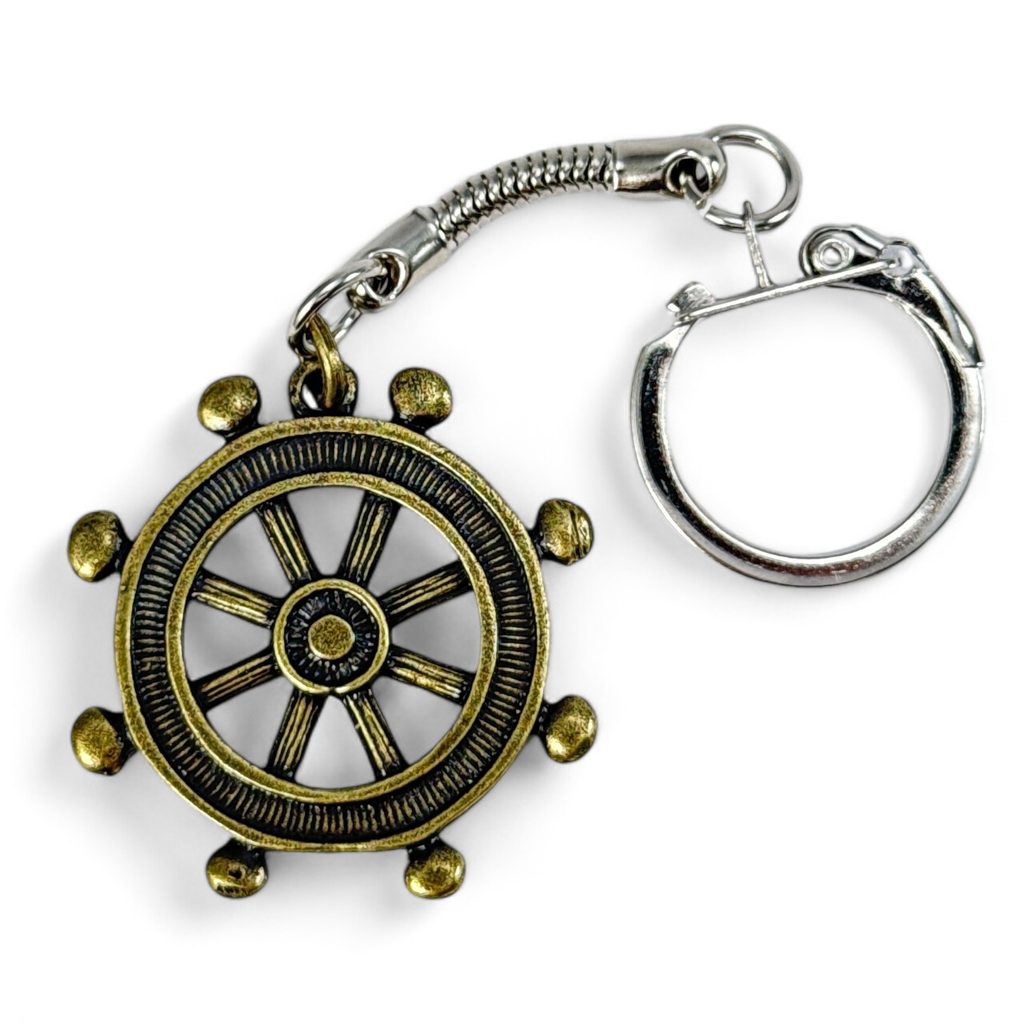 Rudder key ring, zinc old brass Wulflund