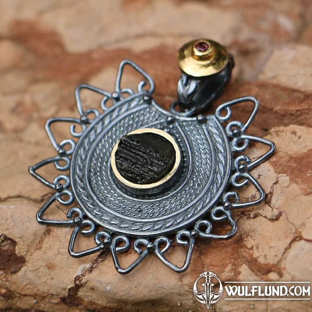 LADA Moldavite, Great Moravia Pendant, gold plated silver 925 ...