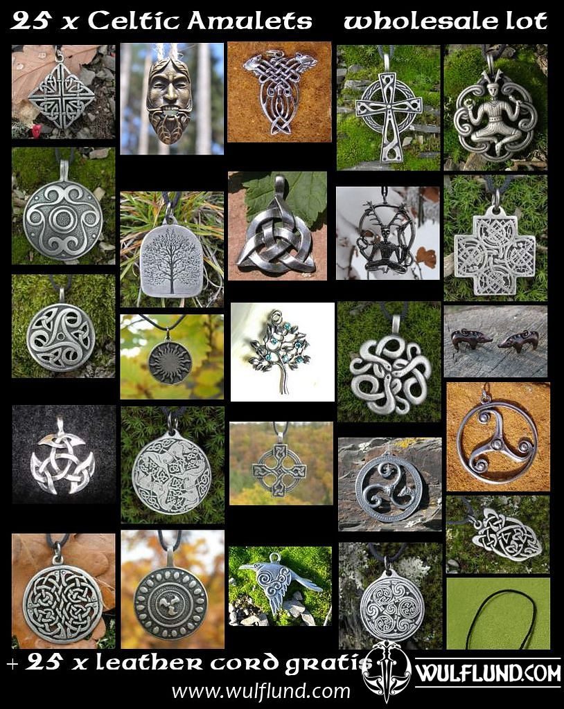 CELTIC TALISMANS, Wholesale Lot of 25 pcs with leather cords Drakkaria ...