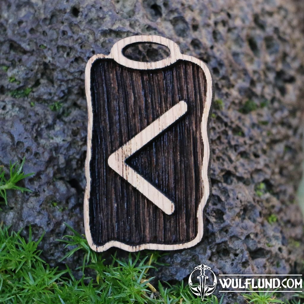 KENAZ - Rune - Futhark, Holz Runenanhänger Amulette, Talismane aus Zinn ...
