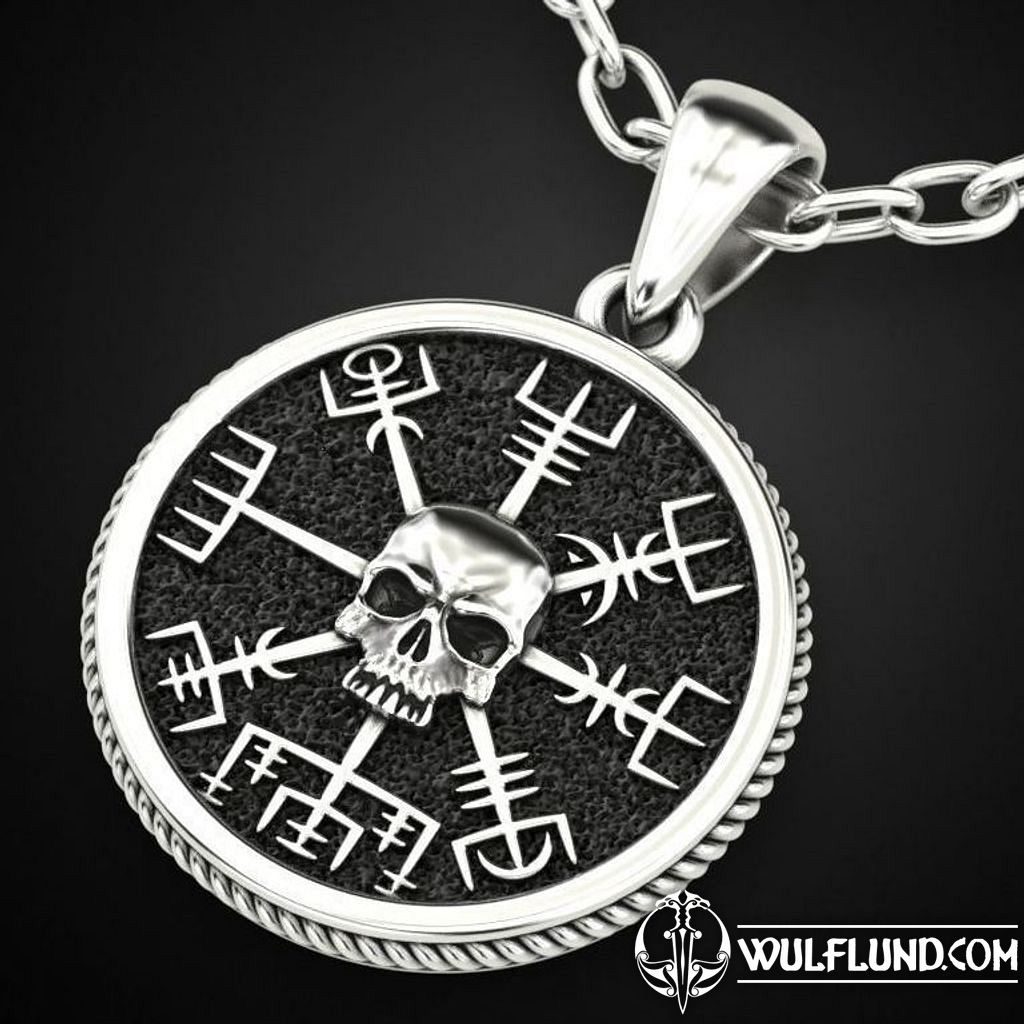 VEGVÍSIR SKULL - Rune islandaise, pendentif argent 925 Drakkaria ...