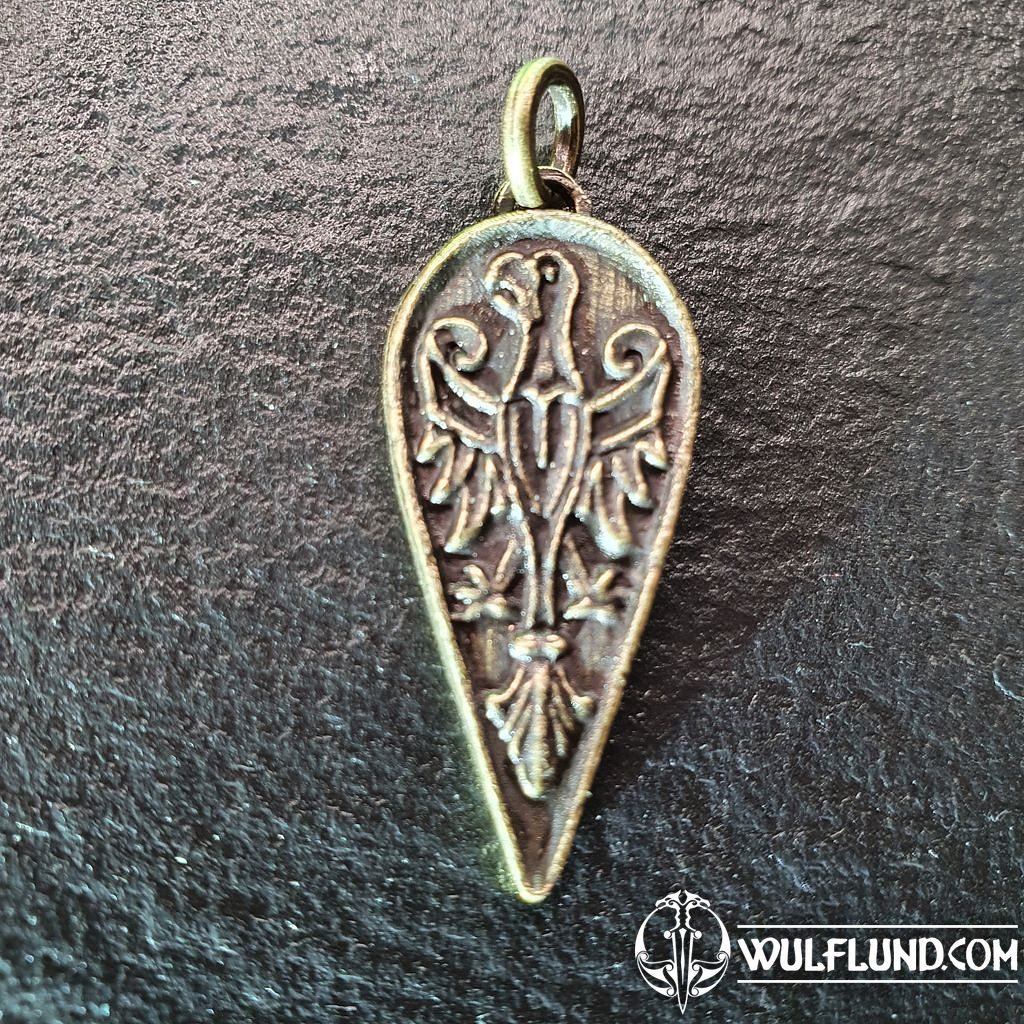 EAGLE on almond shield, zinc 3cm - ant.brass Middle Ages, other ...