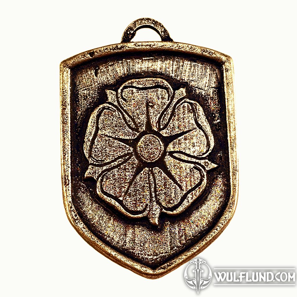 Rose of Rosenberg, medieval coat of arms in shield, zinc, old brass ...